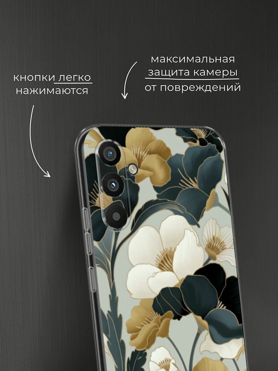 Чехол на Samsung Galaxy A34 / Самсунг A34 с принтом Золотые и белые цветы — фото 1