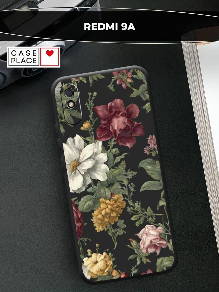Чехол на Xiaomi Redmi 9A / Редми 9А с принтом Акварельные красные цветы 2