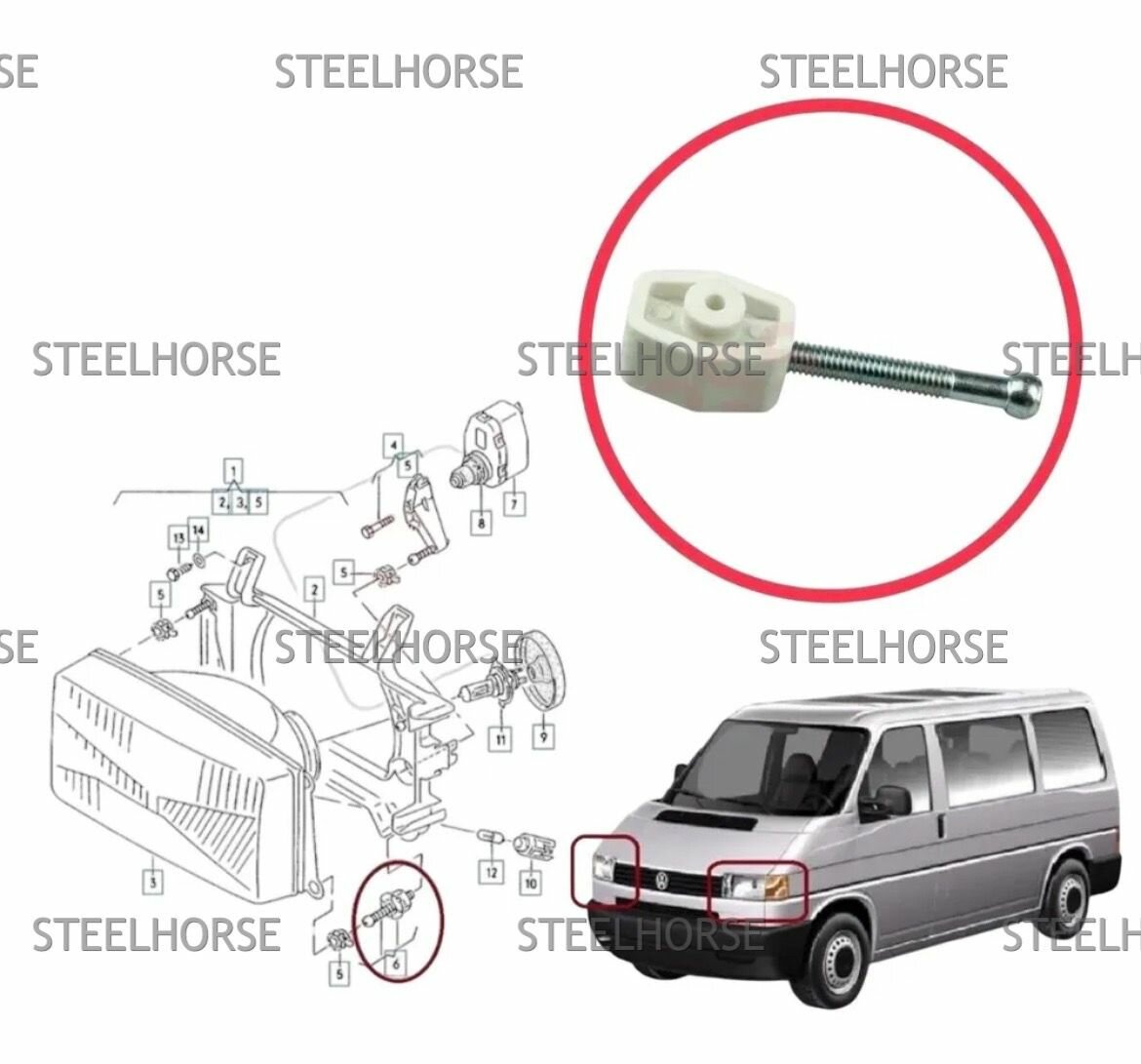 Корректор фары лев/прав (механический) VW Transporter T4 1990-2003