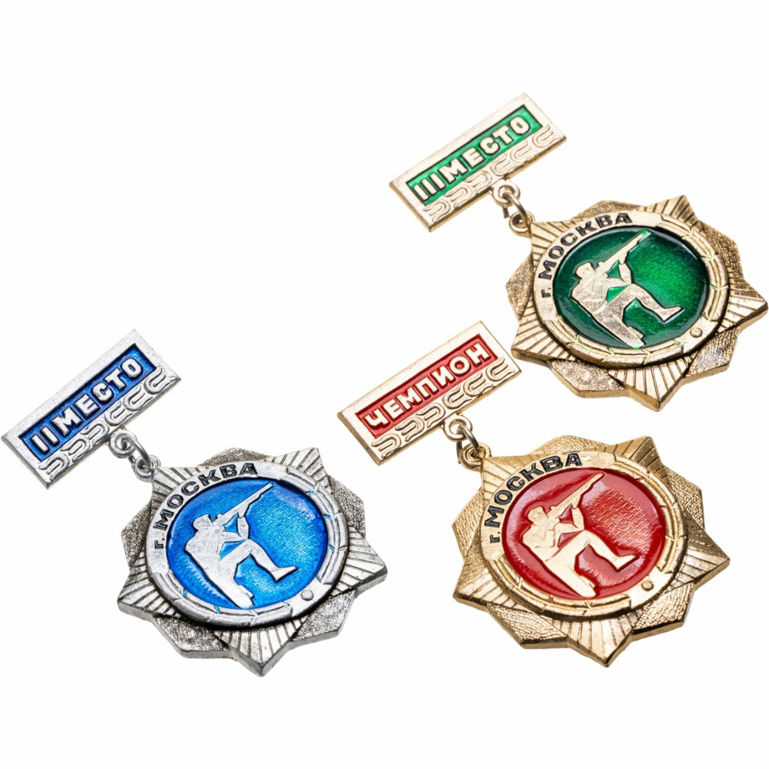 Комплект из 3-х призовых значков соревнований по стрельбе Комитета по физ. культуре и спорта