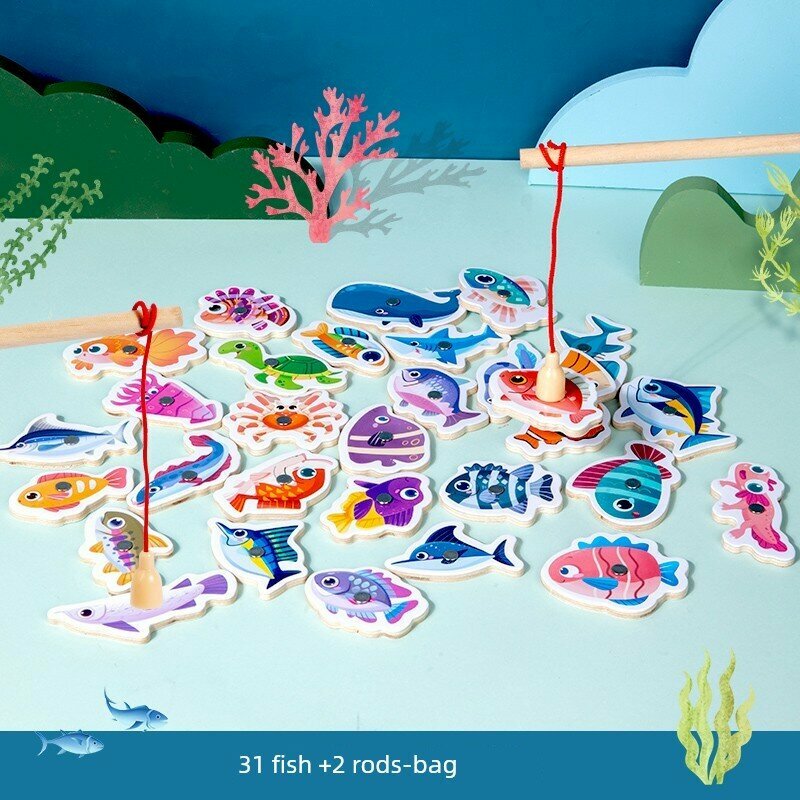 Деревянная магнитная игрушка-головоломка для рыбалки для детей от 0.05-0.1kg до 1,5 лет, игрушки для раннего развития