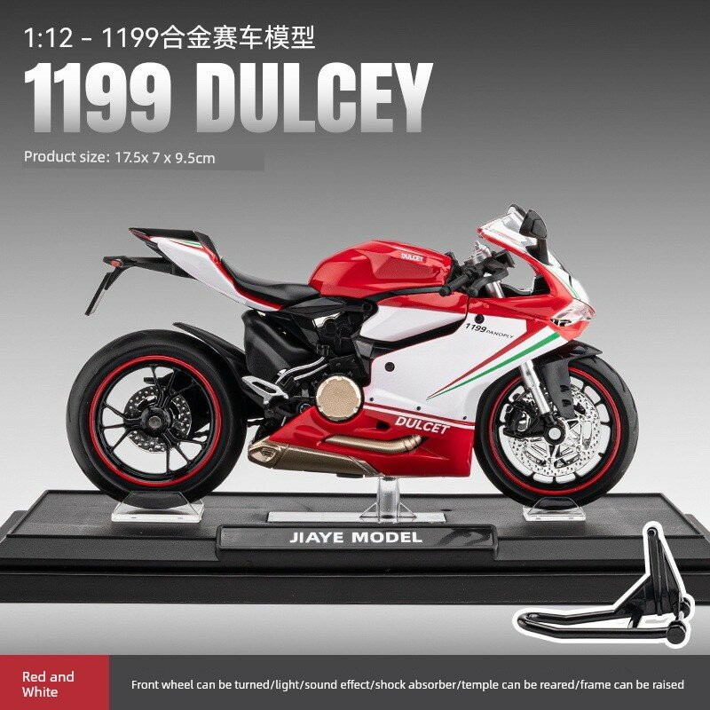 Коллекционная модель мотоцикла YZF-R1M 1/12 масштаба из литья с красным и белым цветами и подставкой