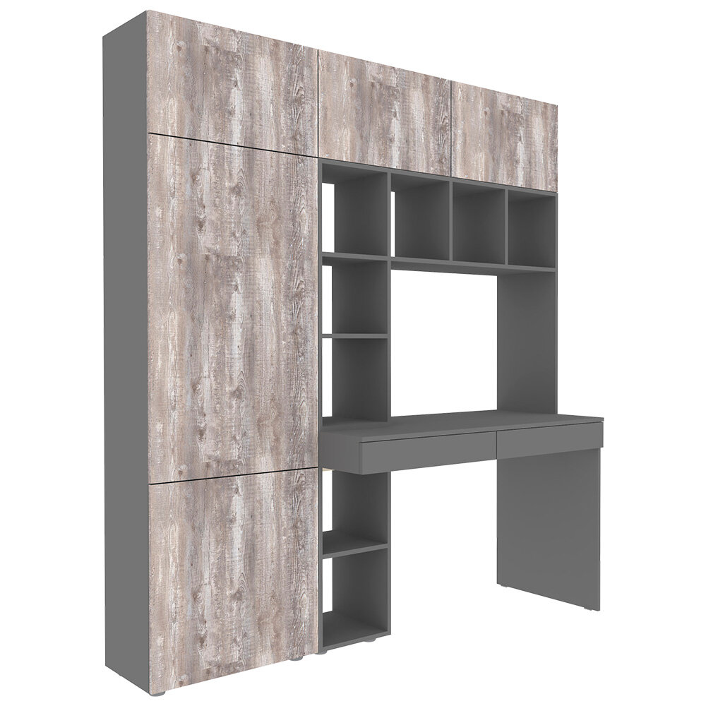 Стол письменный со стеллажом и шкафом 1800 (левый) Темно-серый Бетон