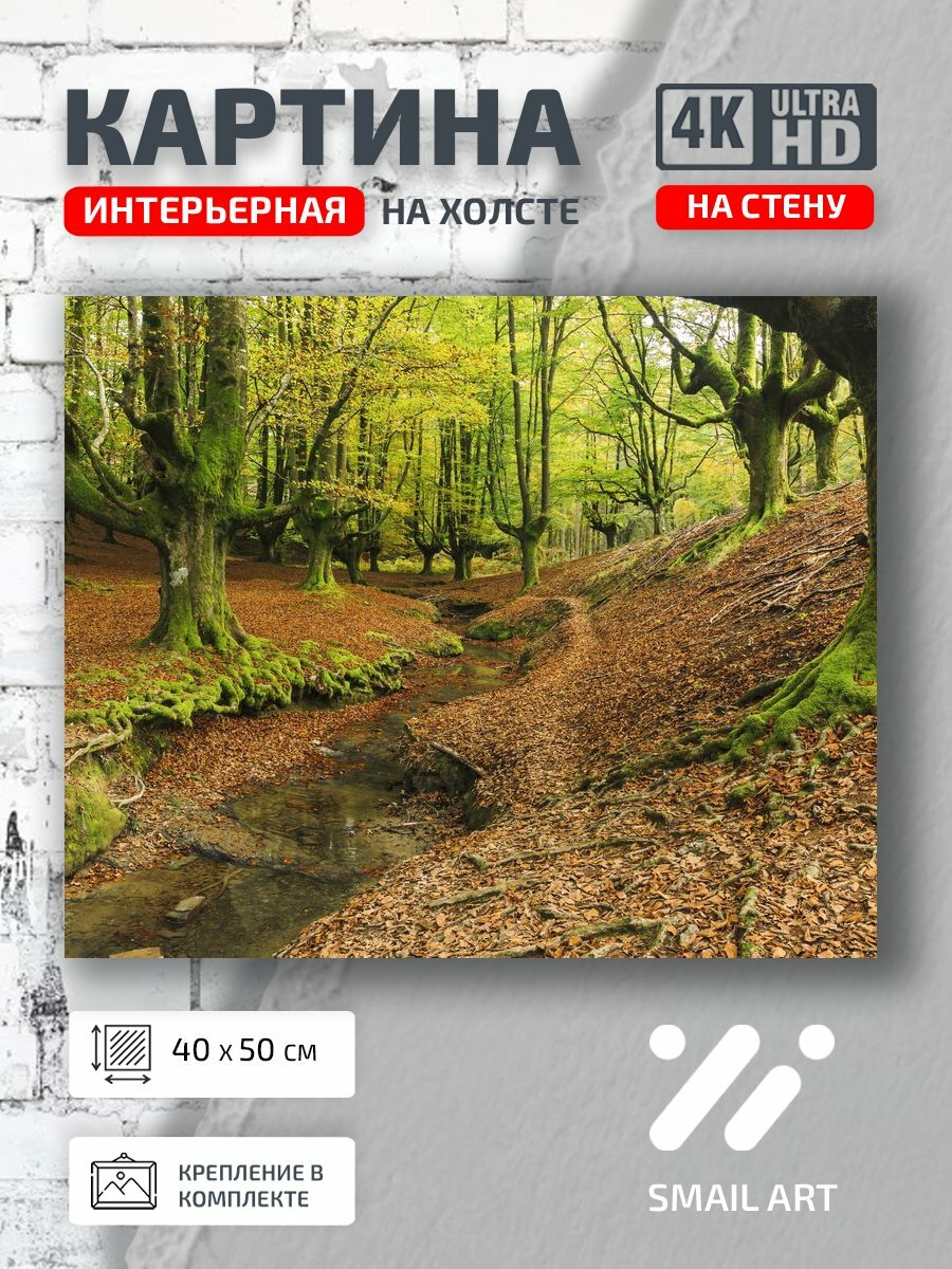 Картина на холсте интерьерная 40 на 50 на стену Листья Landscape для офиса пейзаж интерьер