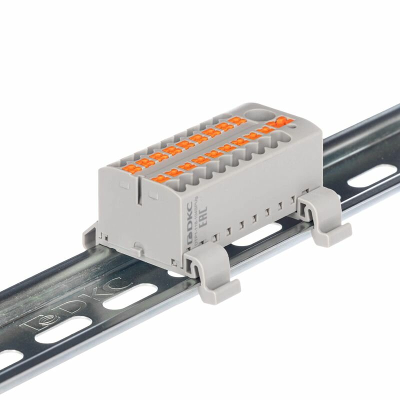Блок распределительный с горизонт. адаптером на рейку шир. 35мм зажим push-in 1 ввод 6кв. мм 18 точек подключения 2.5кв. мм сер, DKC DTP1-118-104SPUG-H (1 шт.)