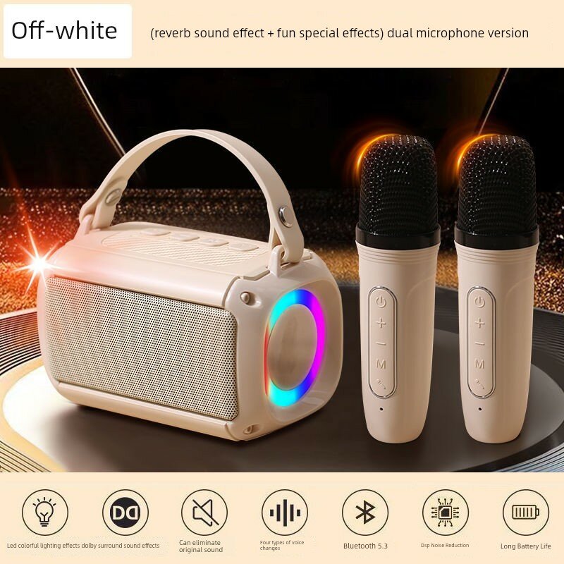 T33 Портативный Bluetooth-динамик с двумя микрофонами для KTV, светло-бежевый цвет, компактный дизайн