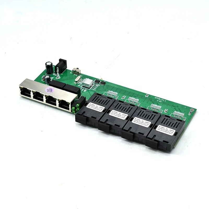 10/100M PCBA Ethernet Оптоволоконный коммутатор 4 RJ45 4 SC Оптический медиаконвертер Одномодовый оптоволоконный порт