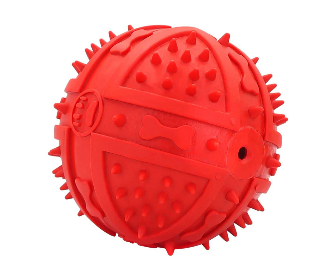 Игрушка для собак с писком в форме мяча, резиновый мяч для грызания, мяч для высыпания корма для собак, интерактивный мяч для дрессировки питомца, красный, 9 см, 1 штука, материал резина