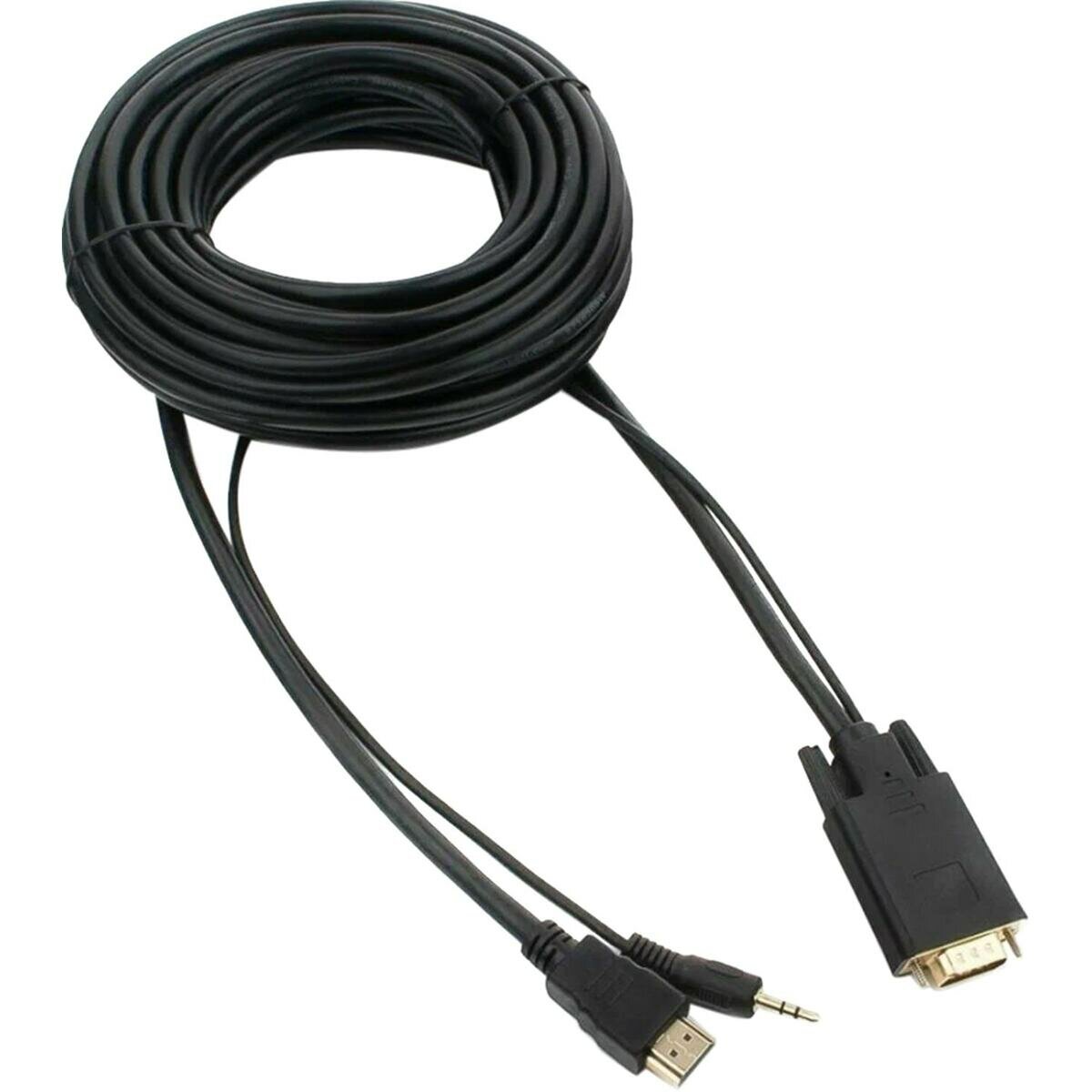 A-HDMI-VGA-03-10M Кабель HDMI->VGA Cablexpert A-HDMI-VGA-03-10M, 19M/15M + 3.5Jack, медь, позол. разъемы, 10м, черный, п