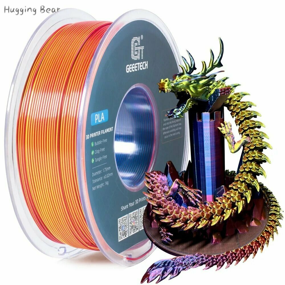 1,75 мм, глянцевая трехцветная пластиковая проволока, 1 кг, материал для 3D-принтера, PLA, красный, желтый и синий