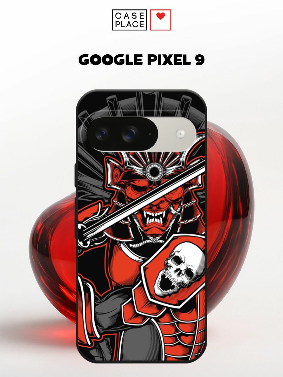Черный матовый чехол на Google Pixel 9 / Гугл Пиксель 9 с принтом Самурай с черепом