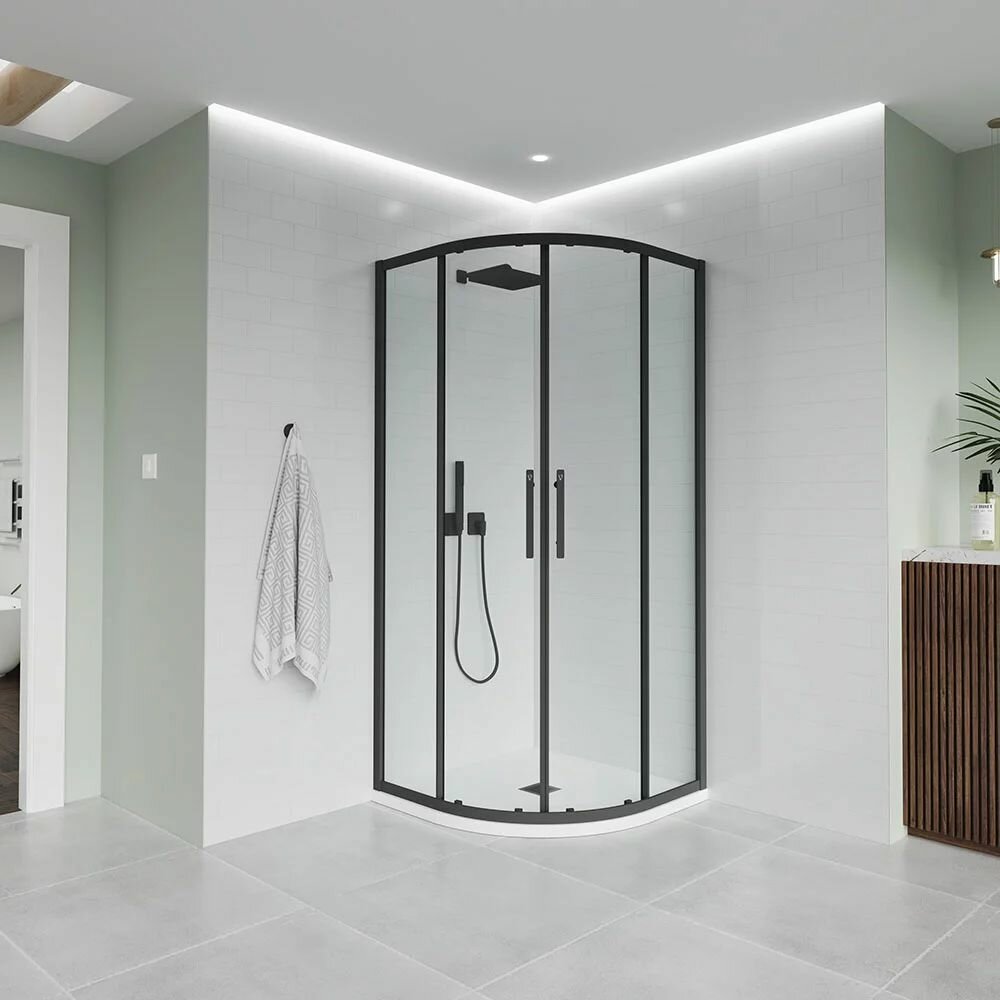 Душевой уголок Veconi Evo B 100х90, стекло прозрачное, профиль черный матовый E2-B-10090-01-C9