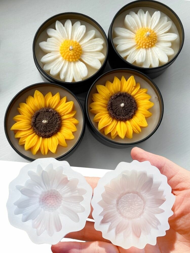 Набор из 2 силиконовых форм для изготовления свечей, ромашка и подсолнух гибкие формы для декоративных свечей, набор для DIY и подарков