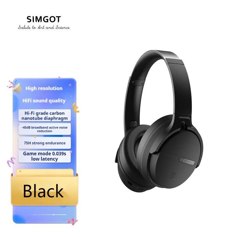 Simgot EH500 Wireless Bluetooth Headphones Active Noise Reduction High Resolution Sound QualityGaming Headset Customized Headset