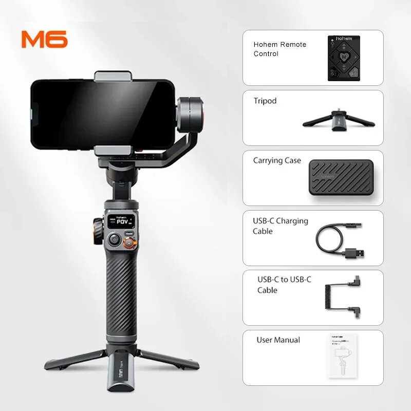 Hohem iSteady M6 Kit Handheld Gimbal Stabilizer Selfie Tripod for Smartphone with AI Magnetic Fill Light Full Color Video Lights