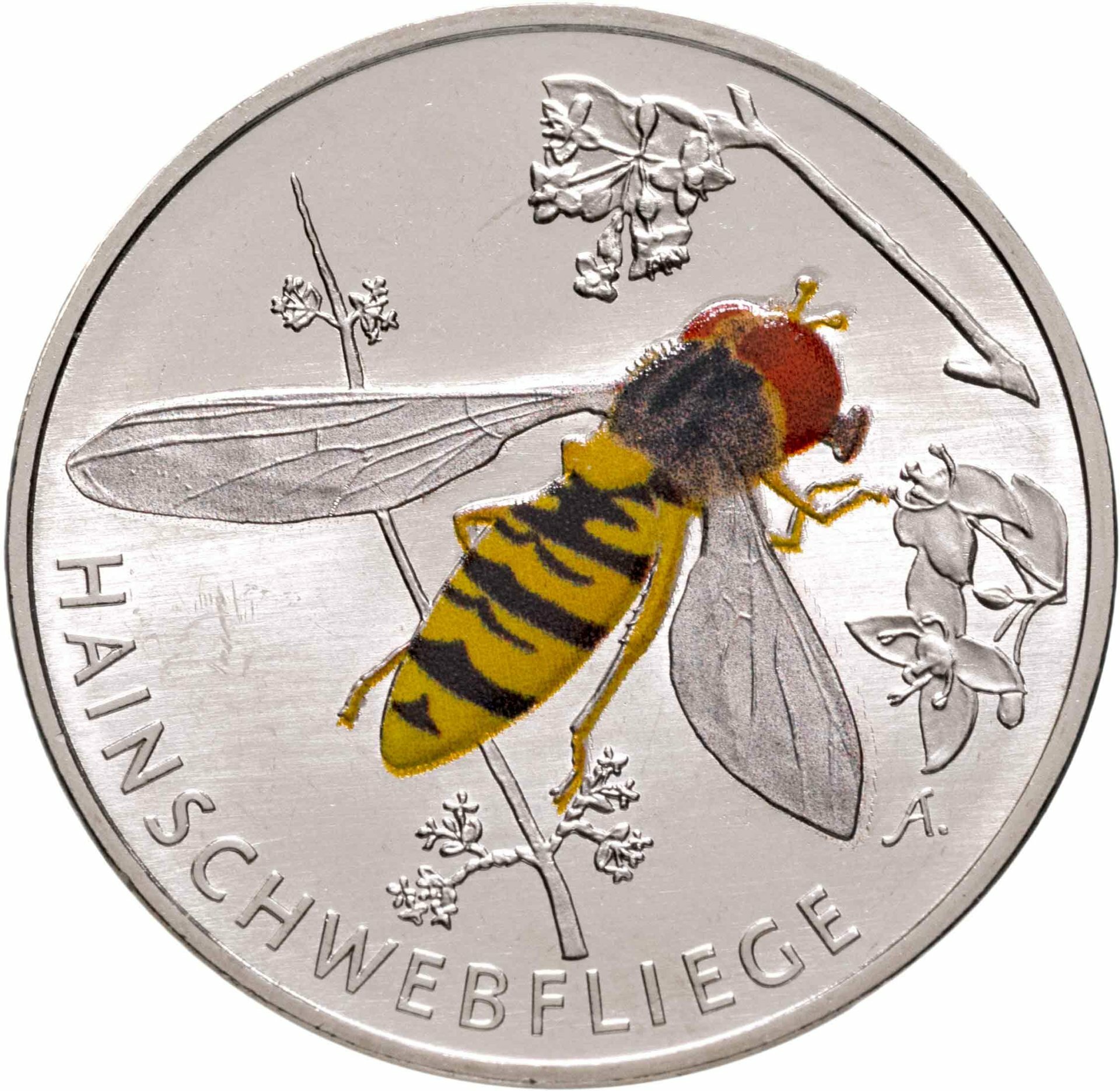 Германия 5 евро 2024 Царство насекомых - Муха-журчалка, Мельхиор медь-никель, в сохранности UNC