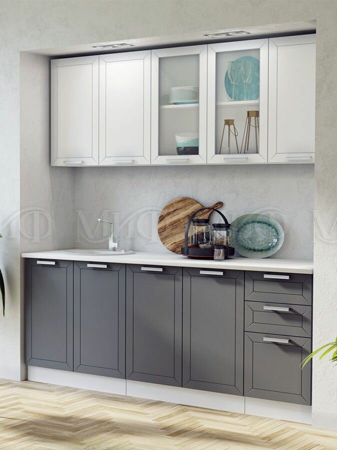 Кухонный гарнитур 2м (к.1) Монако белый софт/графит софт, графит, МИФ