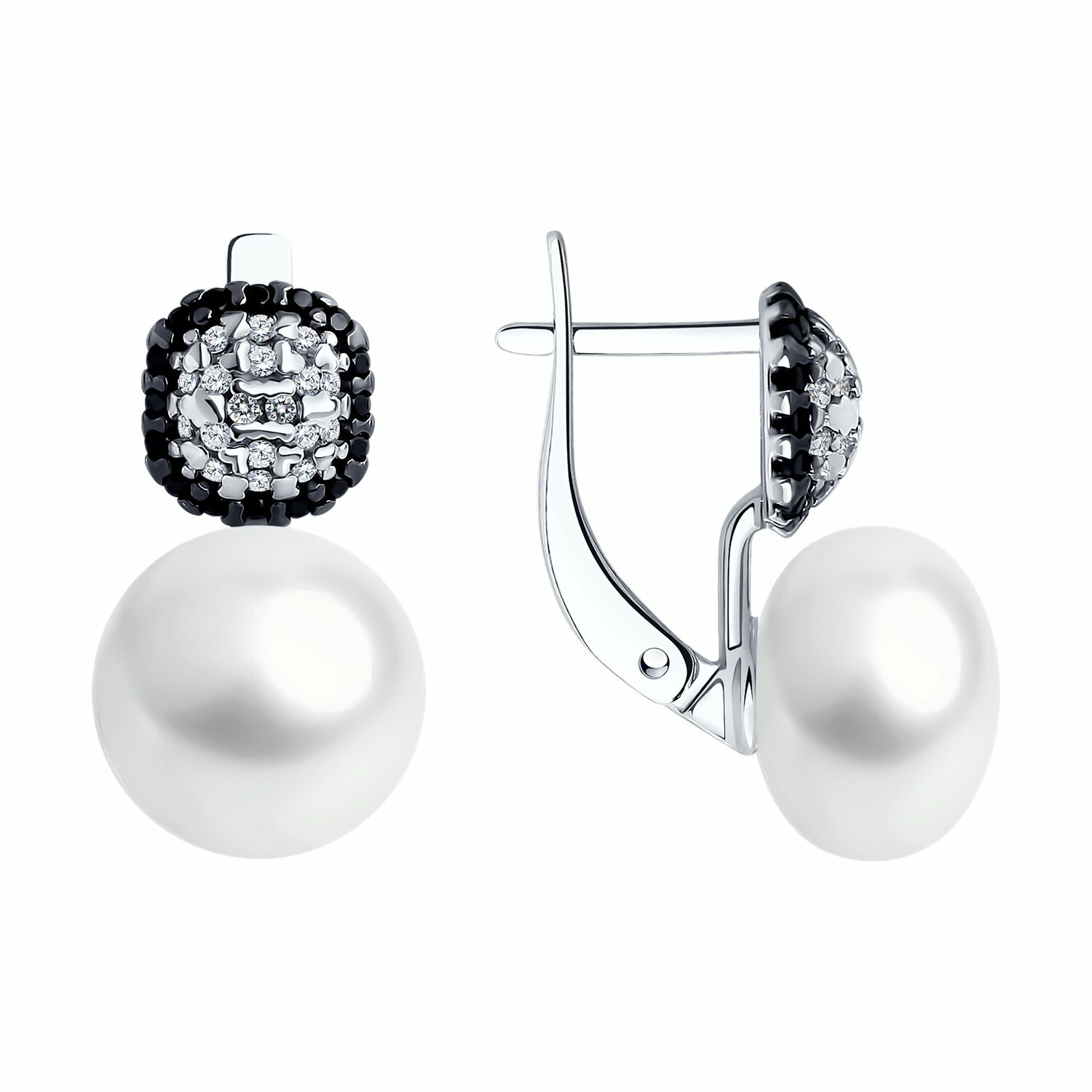 Серьги, серебро, 925 проба, родирование, фианит, жемчуг, шпинель