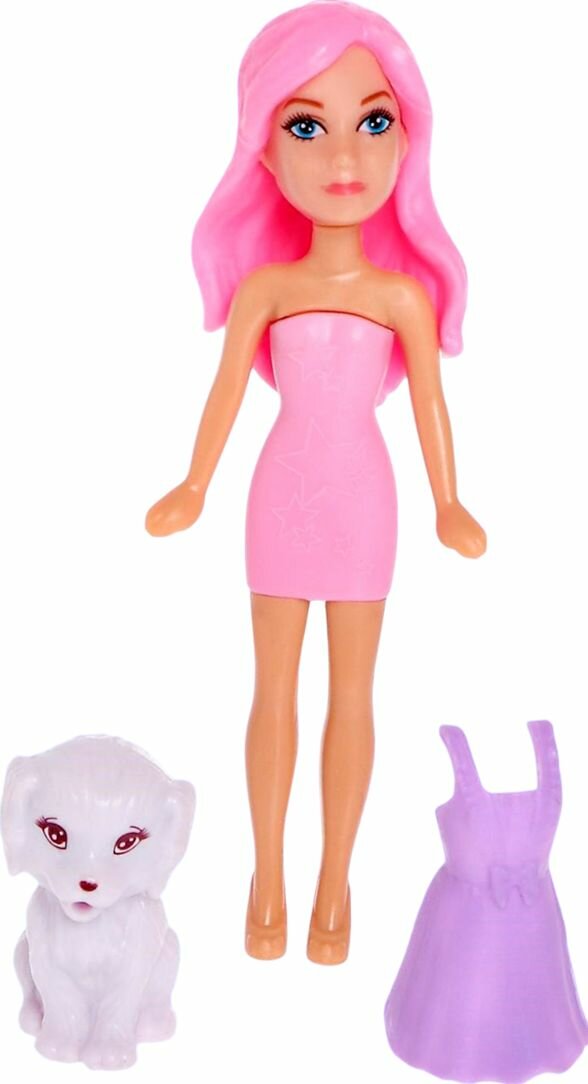 Детская кукла-малышка "Лили" в платье с питомцем и аксессуарами, высота 9 см, пластиковая куколка для сюжетно-ролевых игр, цвета микс