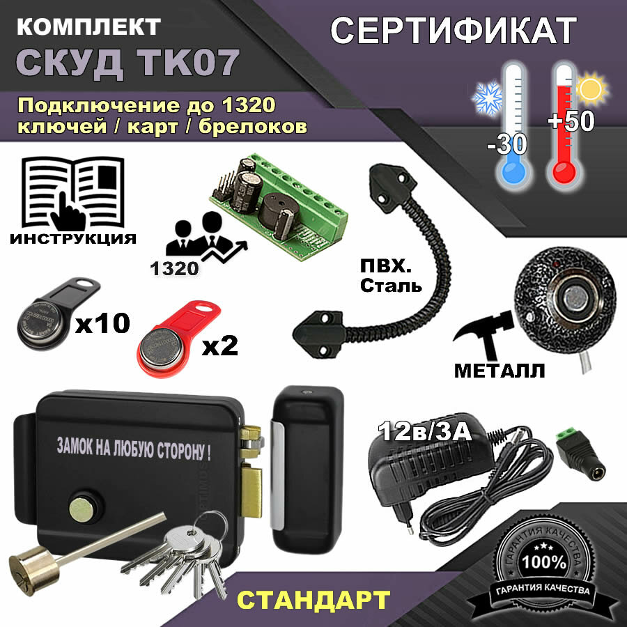 Комплект СКУД TK07 для доступа и управления замком