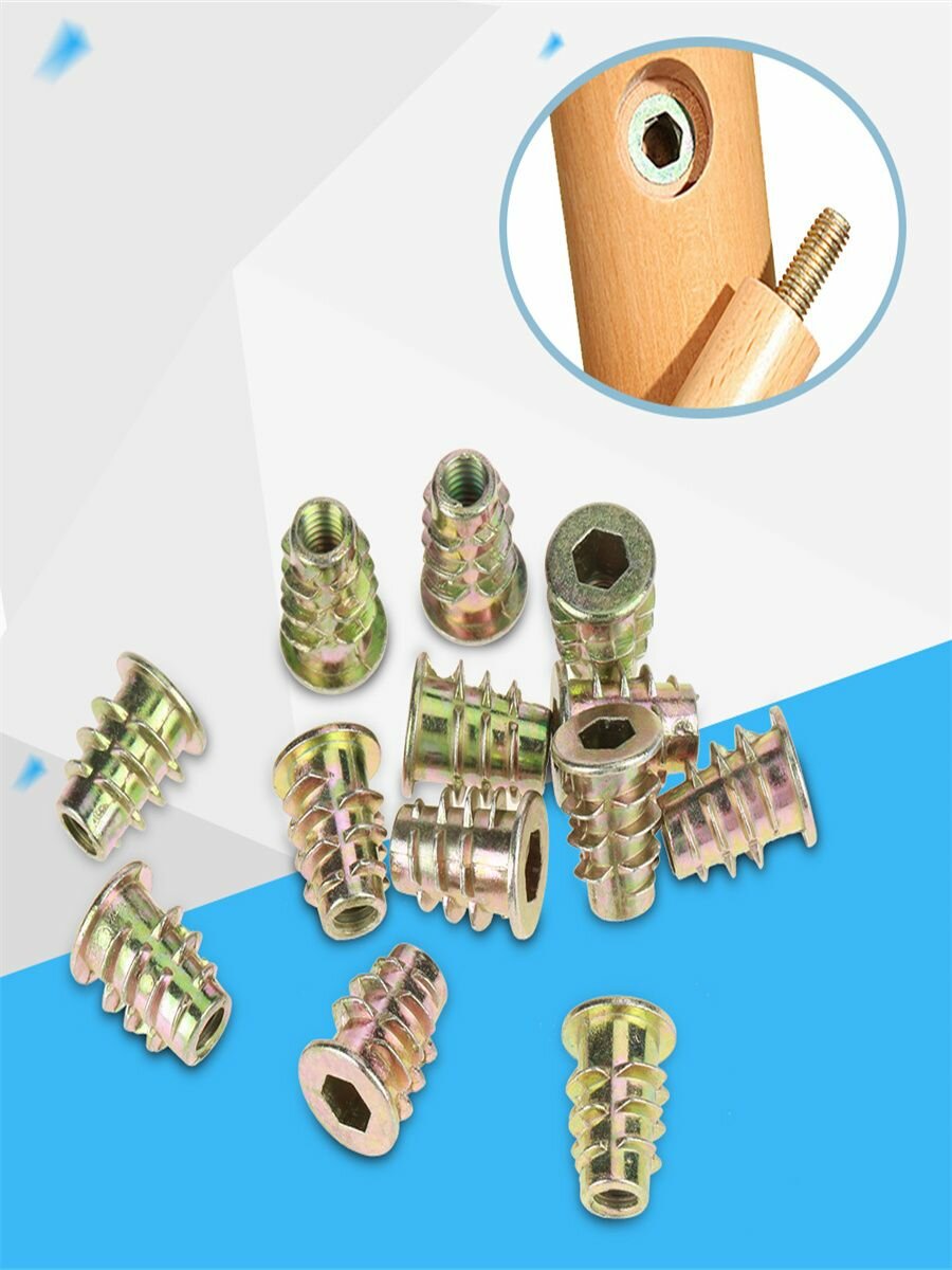 Мебельные гайки с шестигранной головкой из цинкового сплава M5 *13 мм с резьбой для деревянной вставки