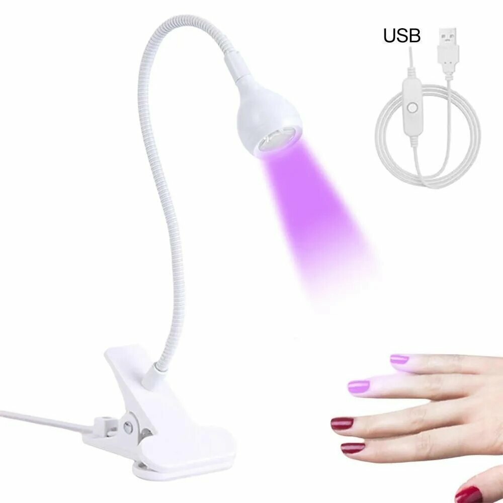Ультрафиолетовый фонарик / UV LED лампа для маникюра ногтей 3w на прищепке