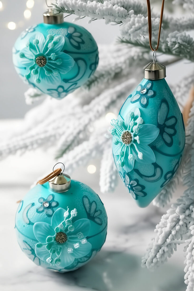 Набор ёлочных шаров и украшений трио жоли: бирюза, стекло, 8/9/13 см, 3 шт, Winter Deco 4060210