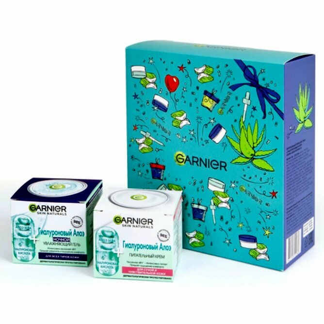Набор Garnier Увлажнение и гладкость «Гиалуроновый Алоэ» (питательный крем для лица 50мл и ночной увлажняющий гель для лица 50мл.) skin naturals