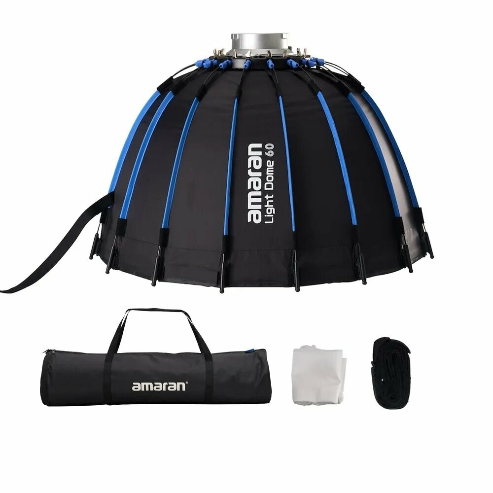Параболический софтбокс Aputure Amaran Light Dome 24"/60 см, быстросъемный, с рассеивателями, сеткой и сумкой для крепления Bowens. Совместим с Amaran 300c, 150c, 200x-S, 100x-S, 60x-S.