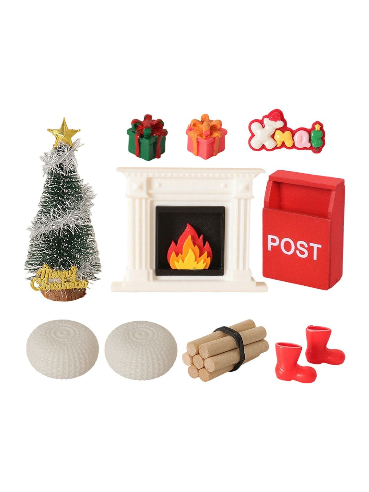 1/12 Набор рождественских сцен с миниатюрными каминами из сосны Почтовый ящик