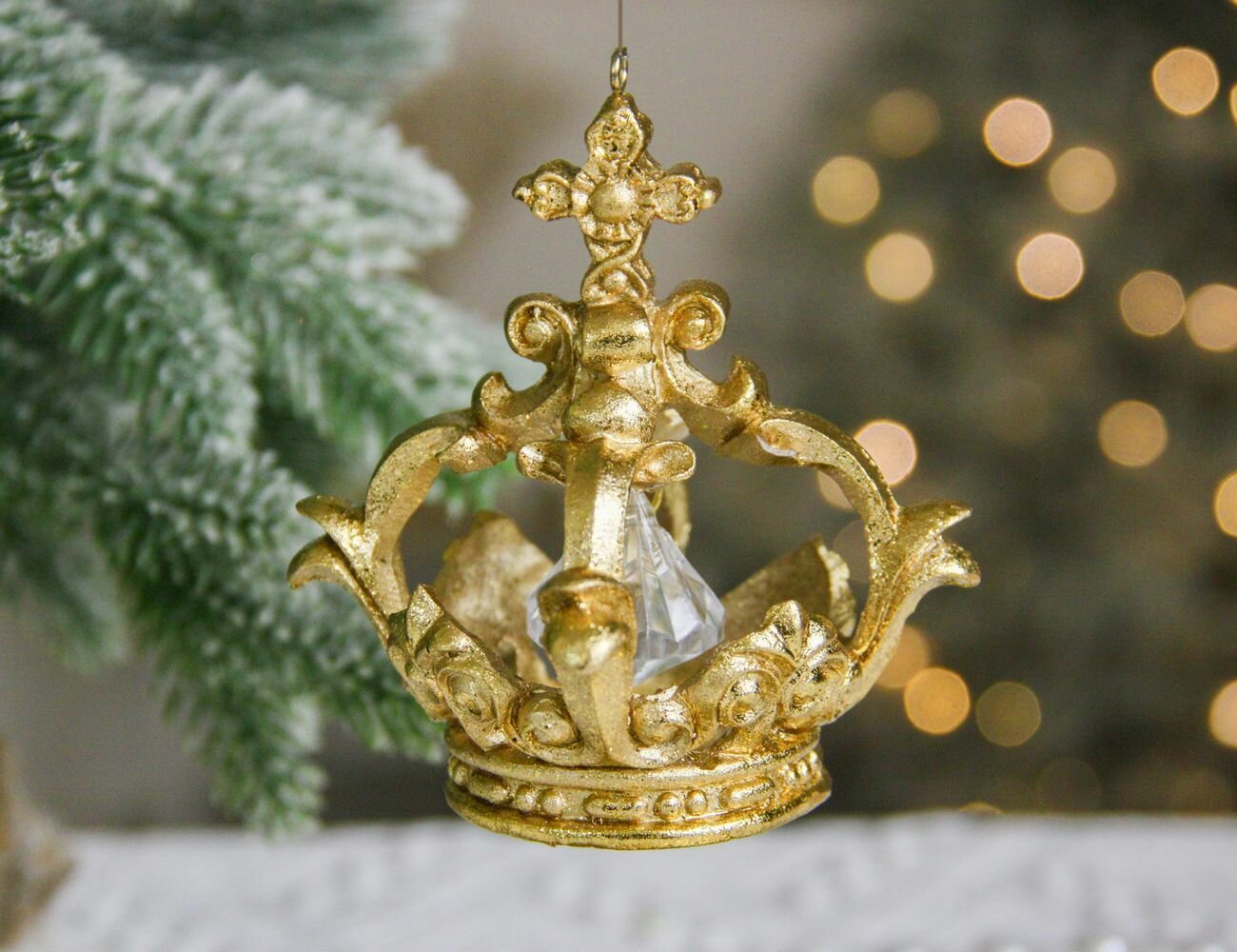 Ёлочная игрушка корона С кристаллом, полистоун, золотая, 9 см, Goodwill S30706-2