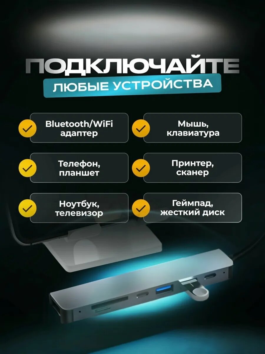 USB HUB 7в1 разветвитель — фото 1