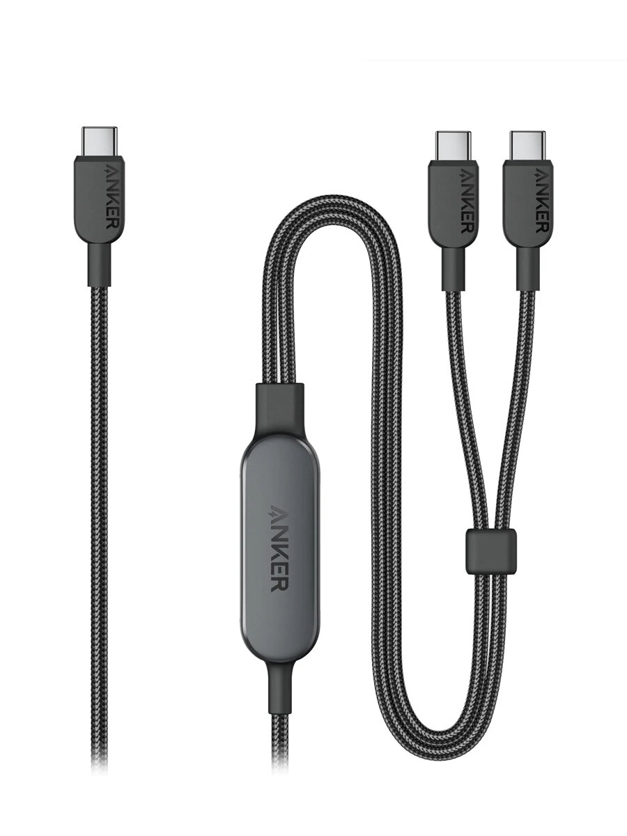 Anker 140W 2-in-1 USB-C to USB-C A8895, 1.8 м, черный, кабель для зарядки