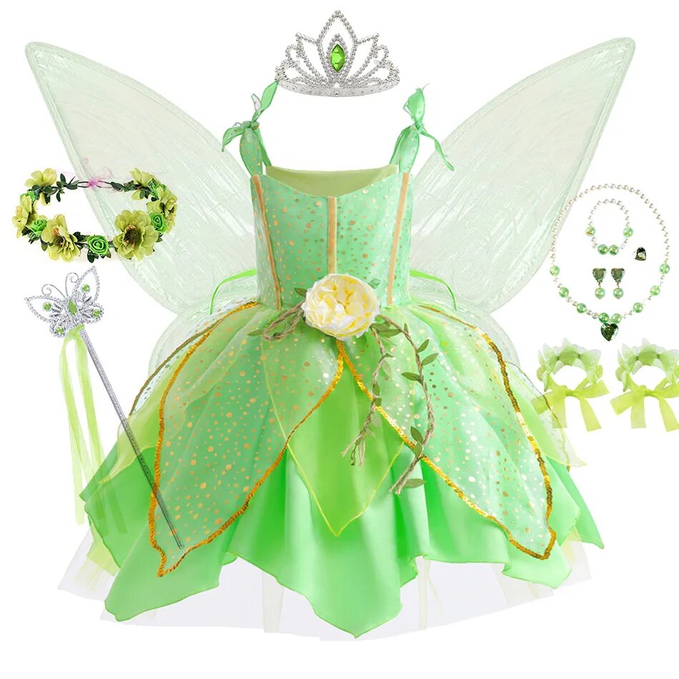 Детское платье Тинкер Белл, изумрудное, 2T Tag-100, Dress Sets 03