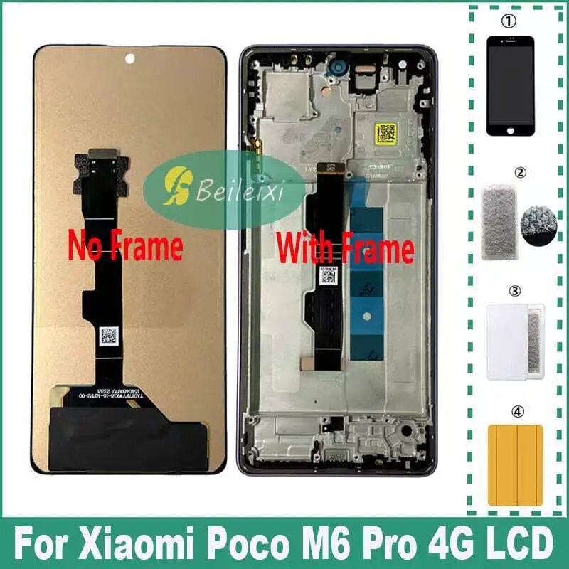 Для Xiaomi Poco M6 Pro 4G ЖК-дисплей с цифровым преобразователем сенсорного экрана в сборе для POCO M6 Pro 4G ЖК-экран с заменой рамки OLED Black Frame