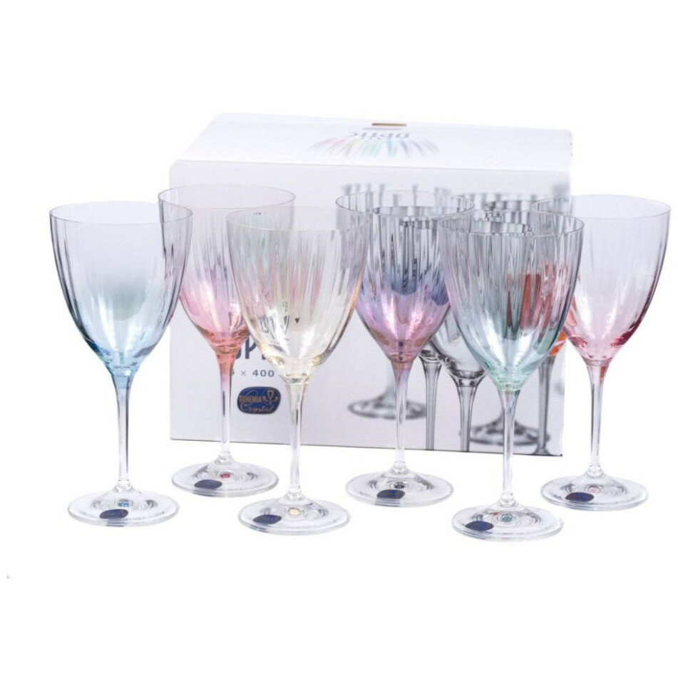 Бокал для красного вина 400 мл 1 шт Crystal Bohemia "Кейт /Оптика /Разноцветное дно" (зелёный) / 328258