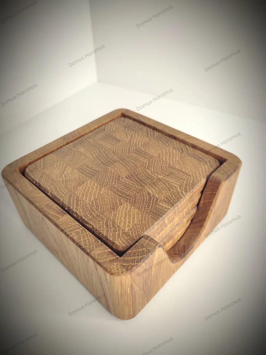 Подставки Domus Horomus, для кружек/чашек, ручная работа, дуб, 10 см х 10 см