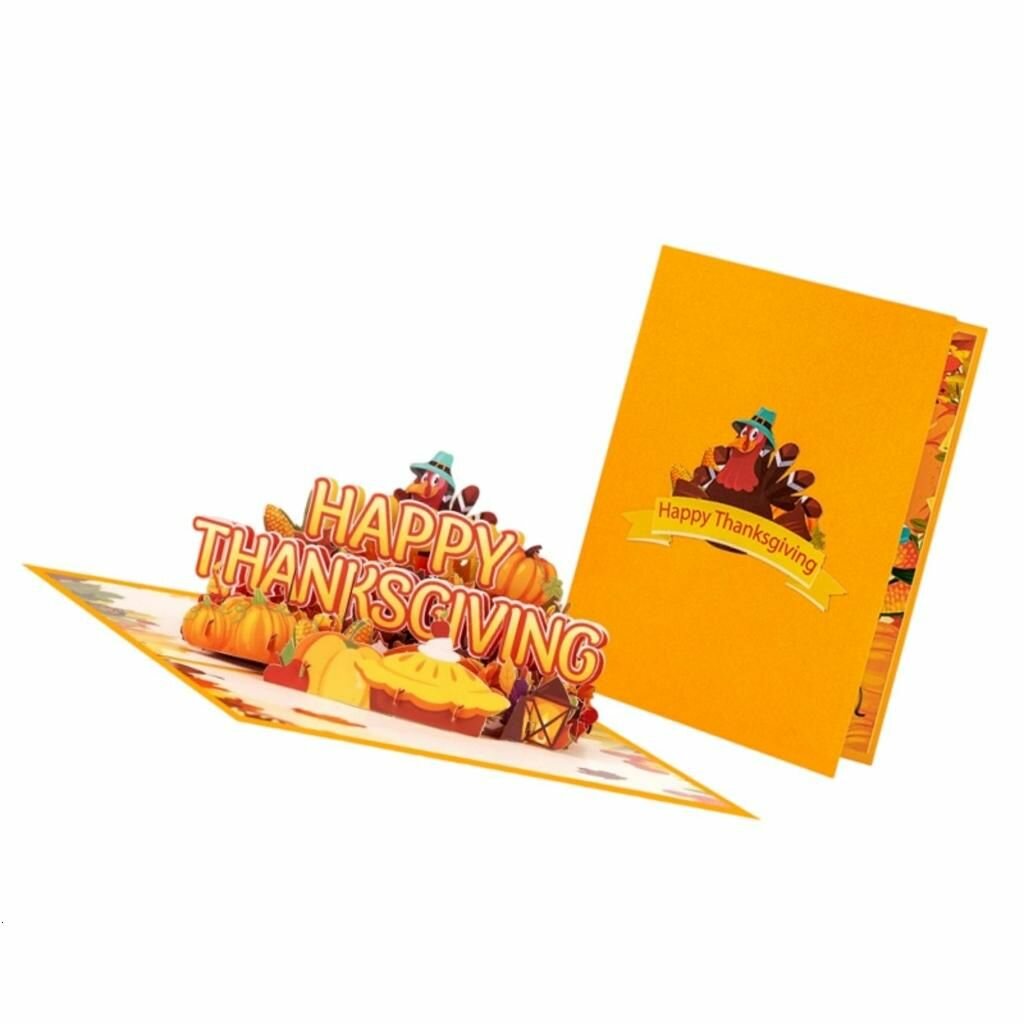 Открытка-поп-ап на День Благодарения с осенним дизайном для семейного праздника и Хэллоуина