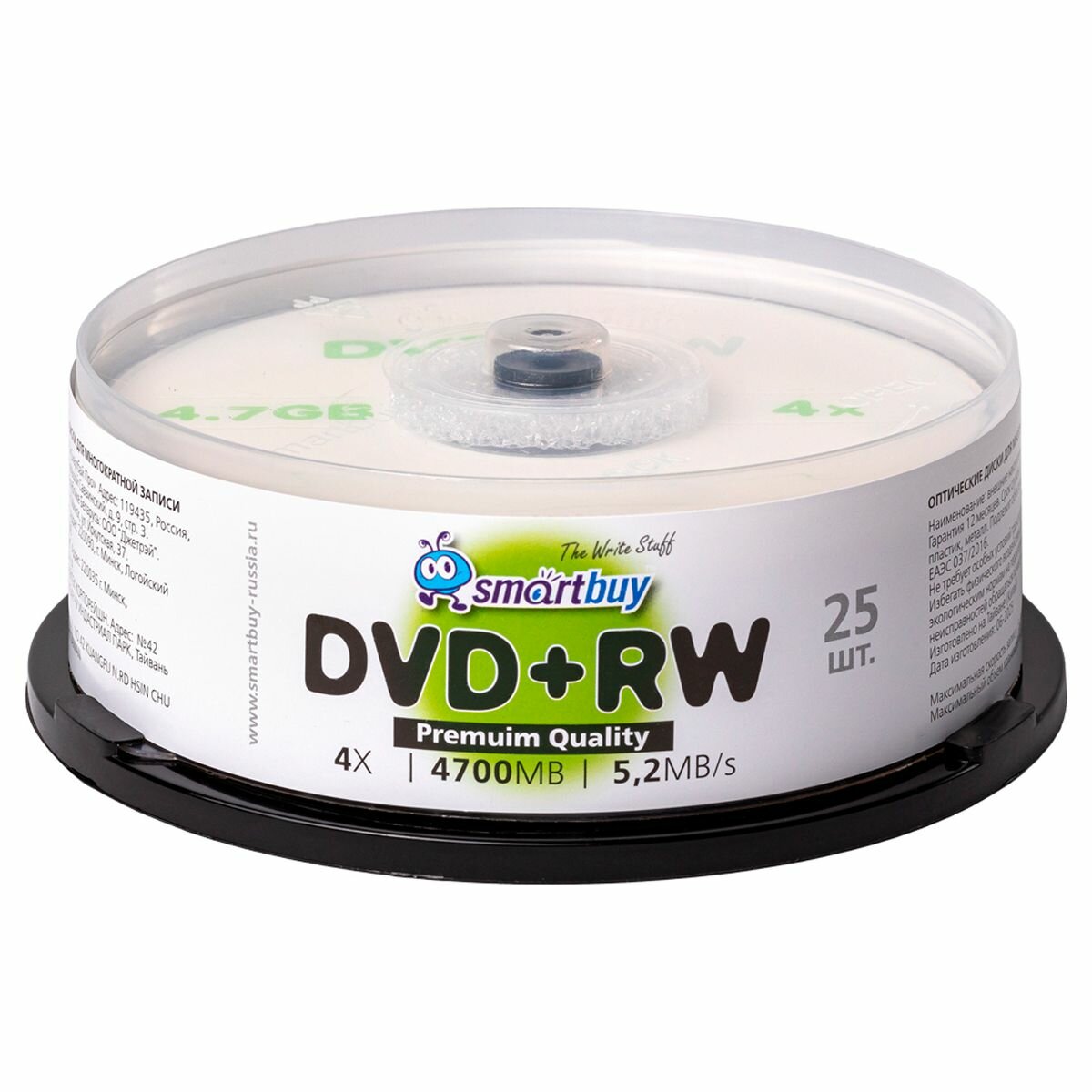 Оптический диск DVD+RW SmartBuy 4.7Gb, 4х, cake box, 25шт. (SBDVPRW25)
