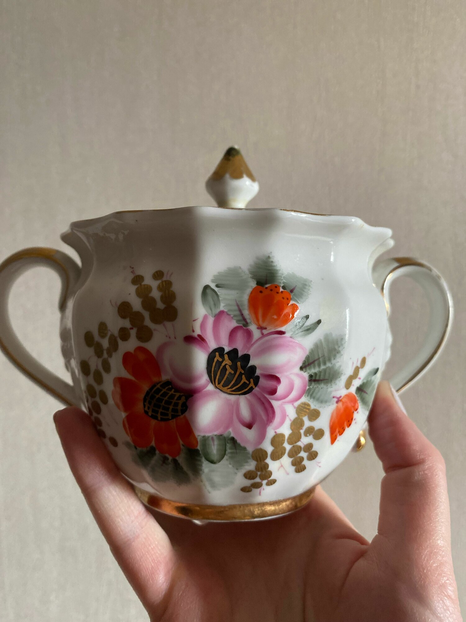 Сахарница/бисквитница Вербилки 1950-е гг ручная роспись