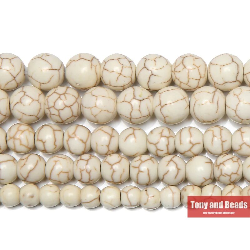 Натуральные белые бирюзовые бусины Tony and Beads 4-12 мм 8mm 45 to 48pcs