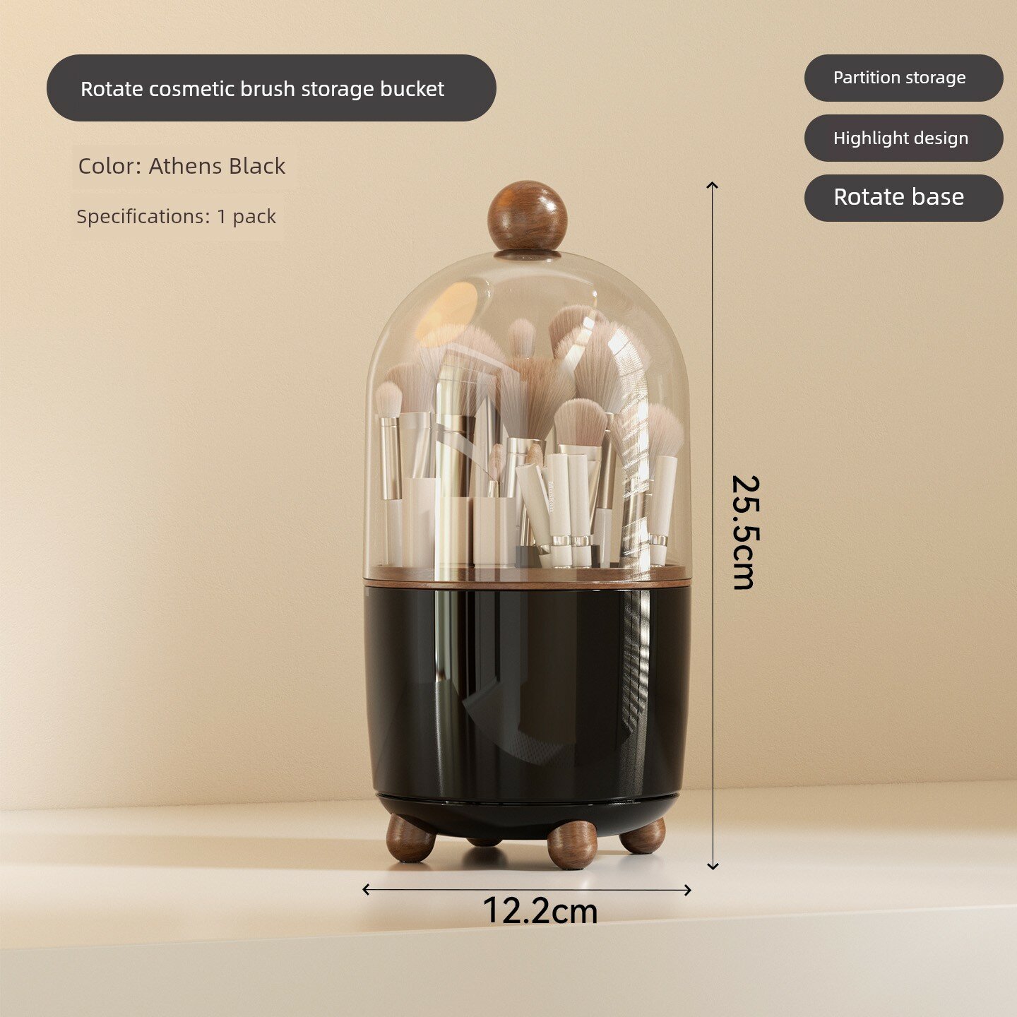 Тубус для хранения кистей для макияжа, вращающийся, пылезащитный, с крышкой, органайзер для косметики, помады, теней