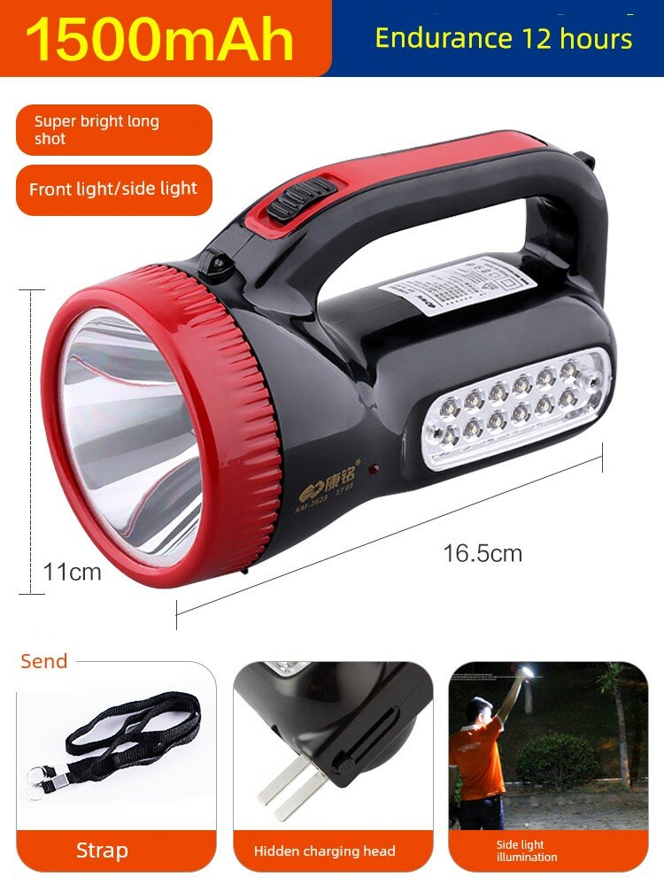 Перезаряжаемый LED фонарик с боковым светом, аккумулятор 1500 мАч, 12 часов непрерывной работы для походов