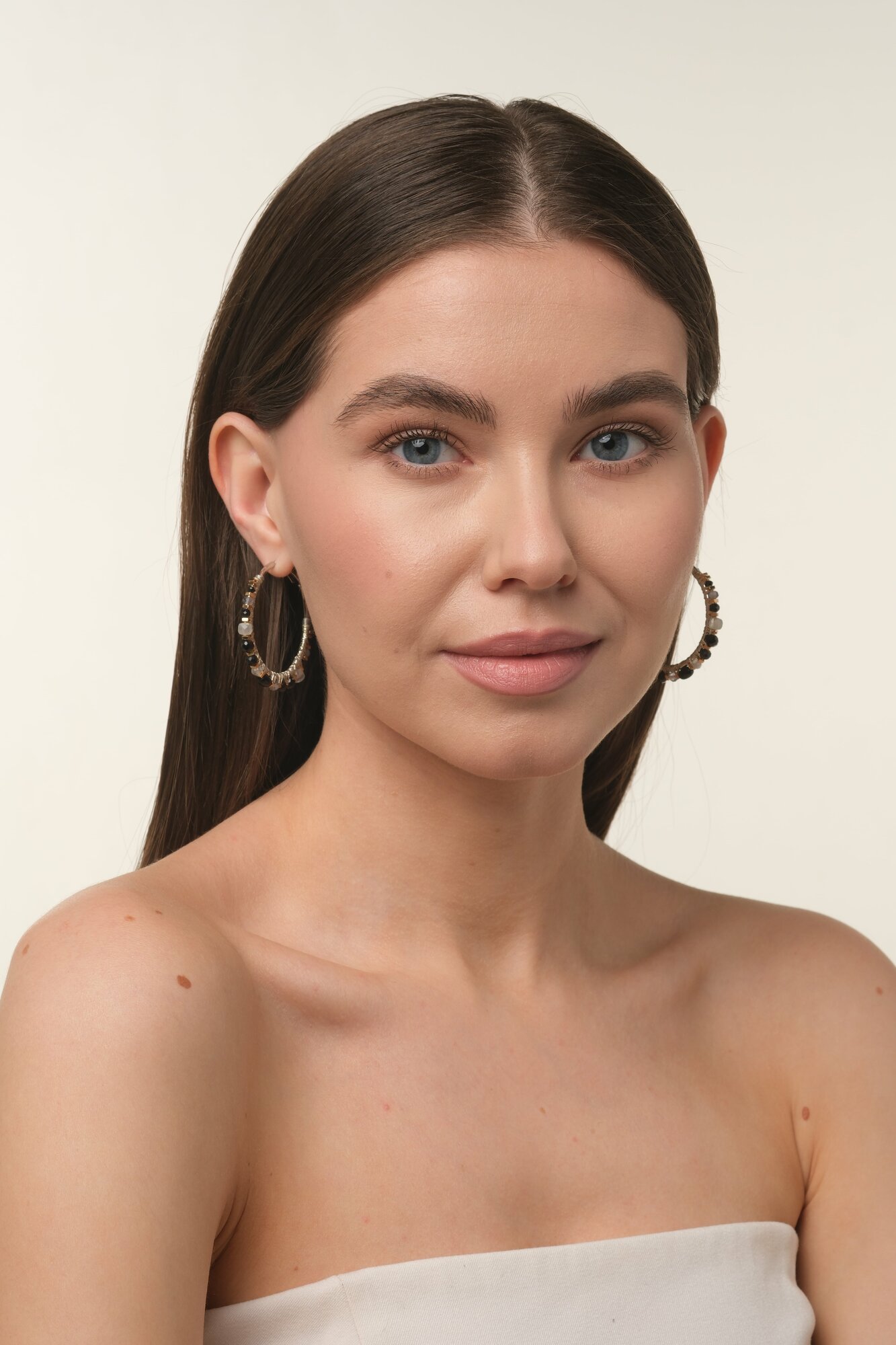 Серьги конго, гематит, шпинель, агат, лабрадорит, обсидиан