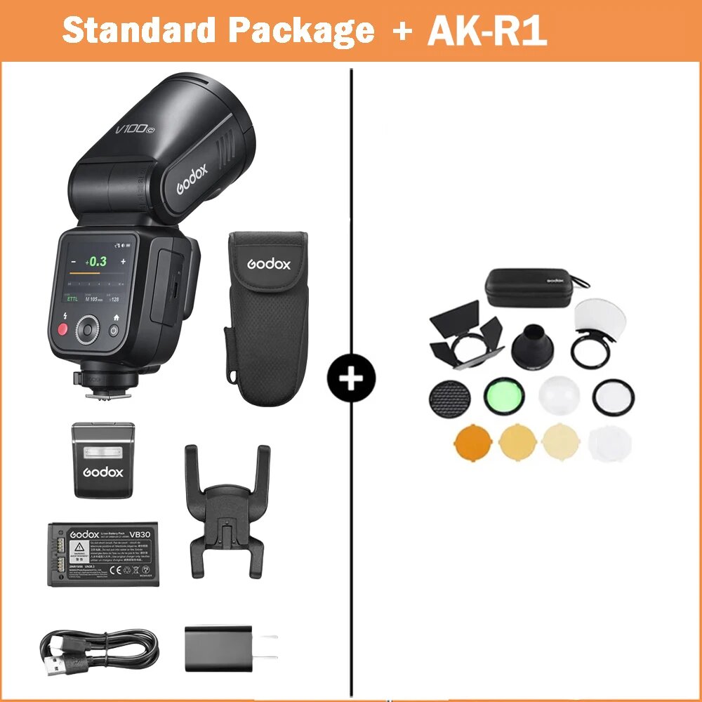Godox V100 Круглая вспышка для Canon Nikon Sony Fuji Olympus For Panasonic, V100 add AK-R1