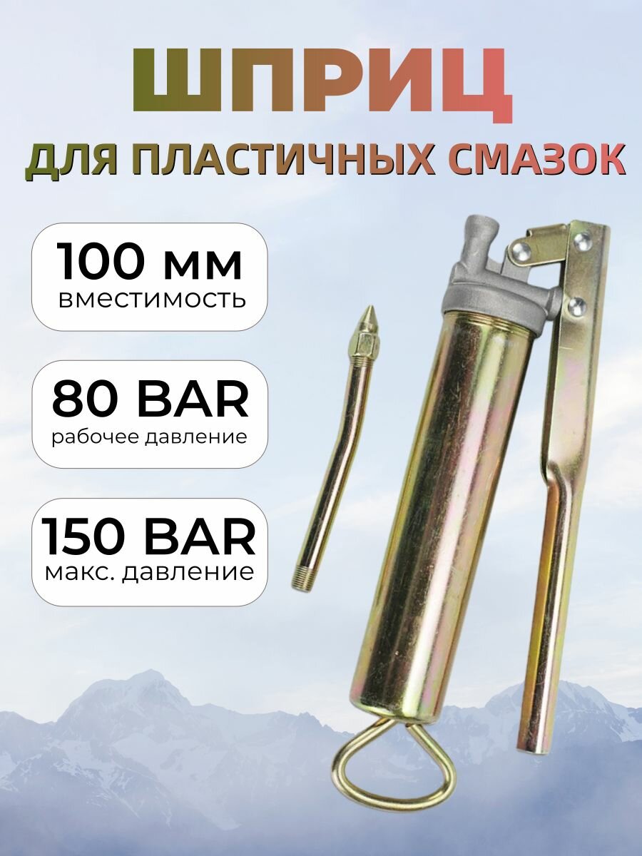 Шприц для смазки рычажно-плунжерный, 100 мл, с насадками