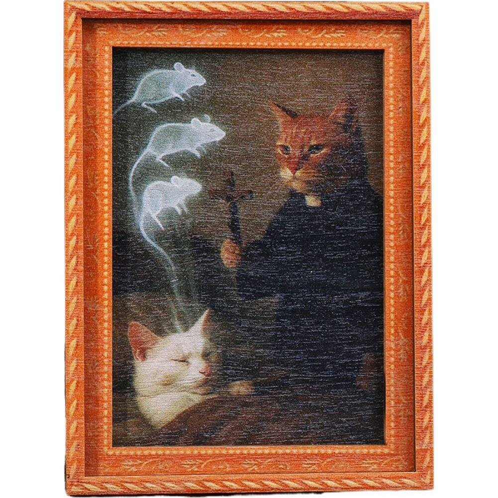Деревянная фоторамка с магнитом на холодильник, котенок