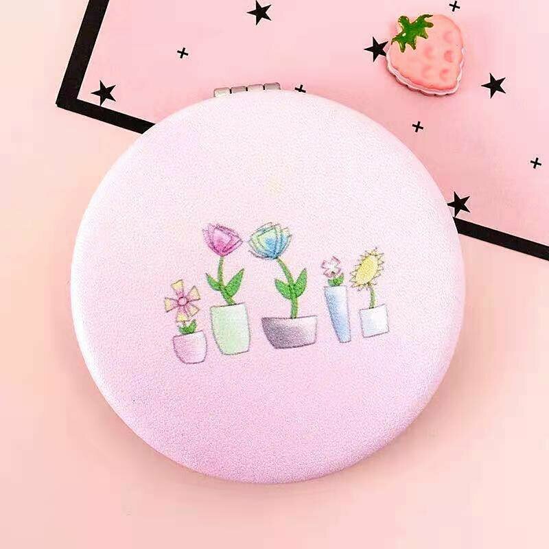 Портативное ПУ зеркало с двойной стороной круглый компактный косметический зеркало 7 см диаметр горшечный растение для