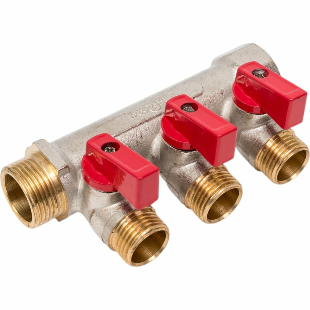Латунный коллектор Terma 3/4"в/н с 3-мя шаровыми кранами на 1/2" (нар. резьбы) (14016) 41232