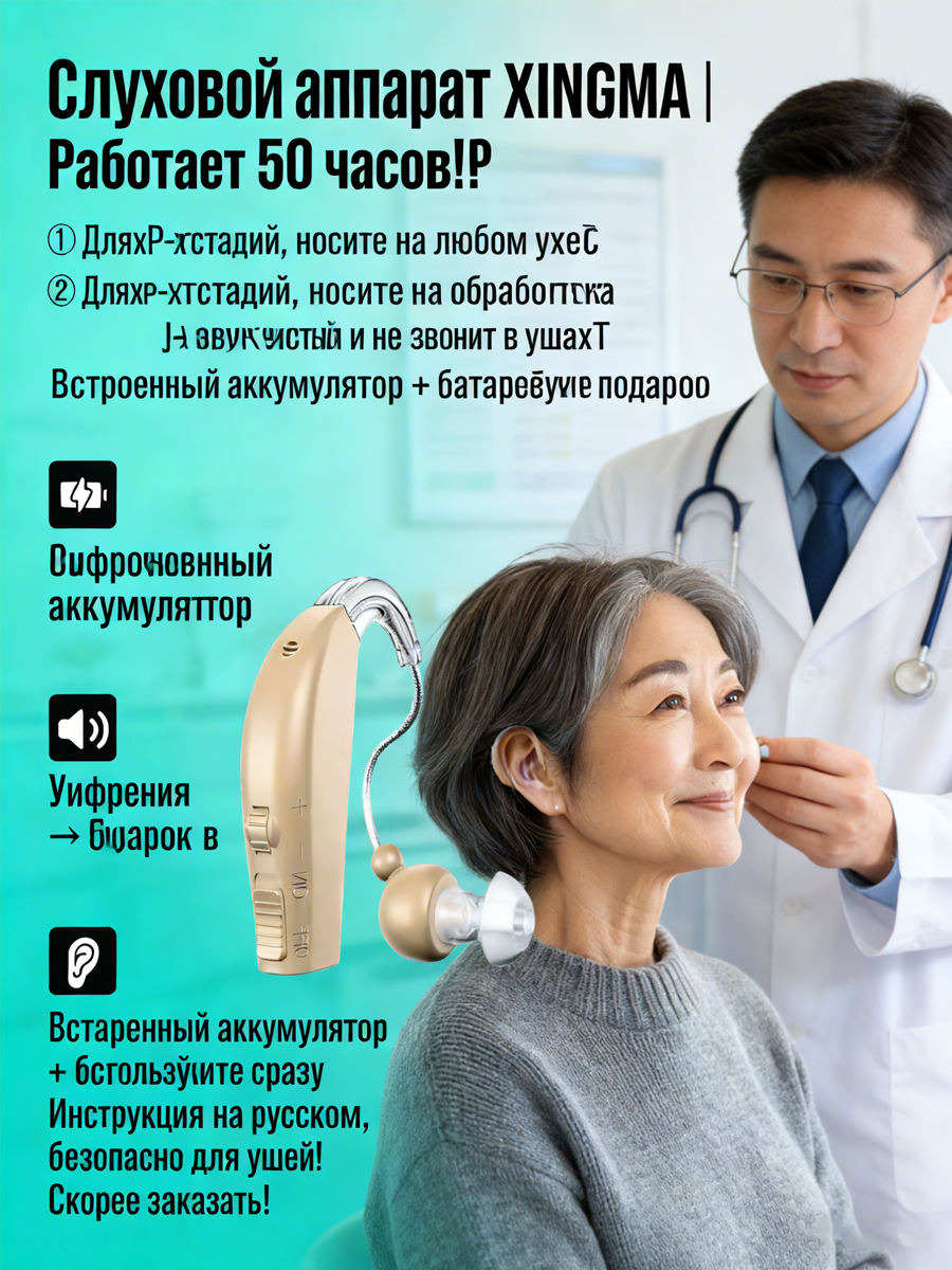 Накладной слуховой прибор с зарядным устройством для пожилых и взрослых